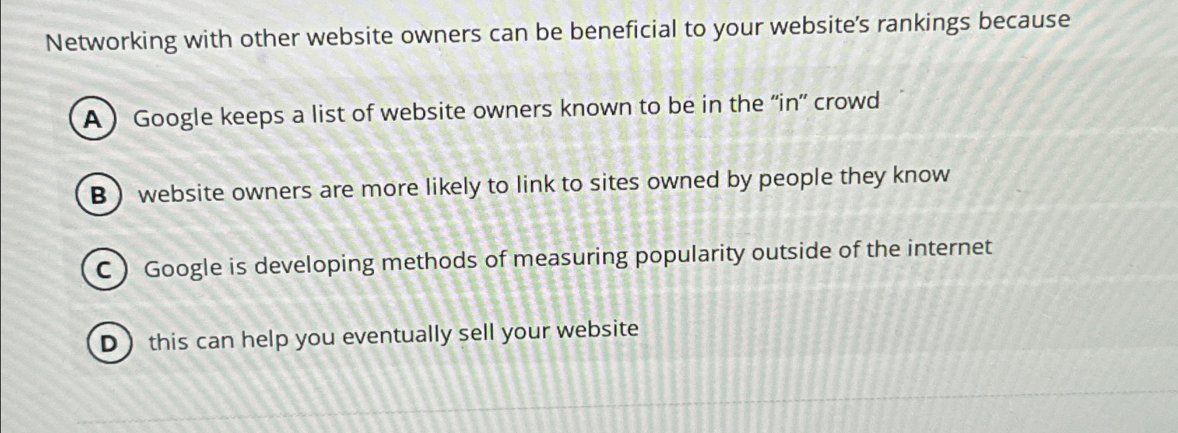 Solved Networking with other website owners can be | Chegg.com