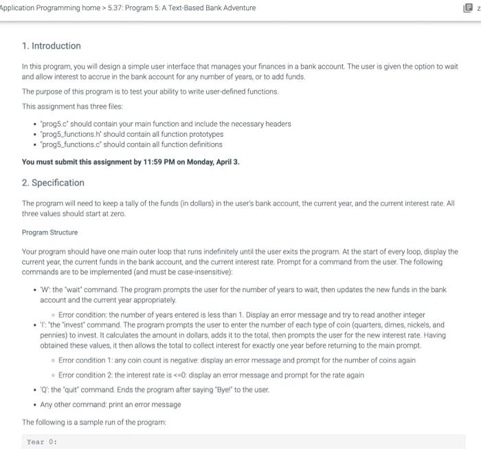Solved 1. Introduction In this program, you will design a | Chegg.com