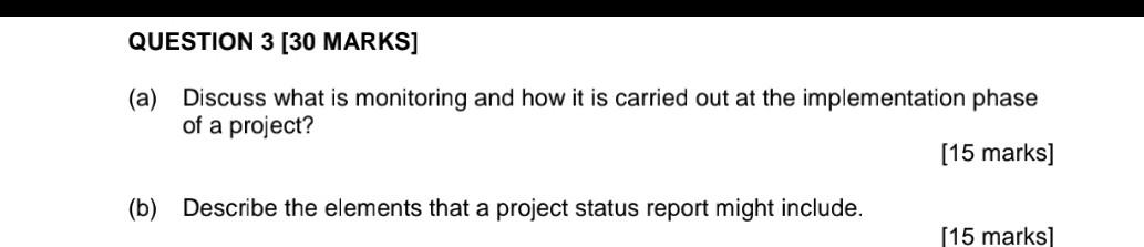 Solved QUESTION 3 [30 MARKS] (a) Discuss what is monitoring | Chegg.com
