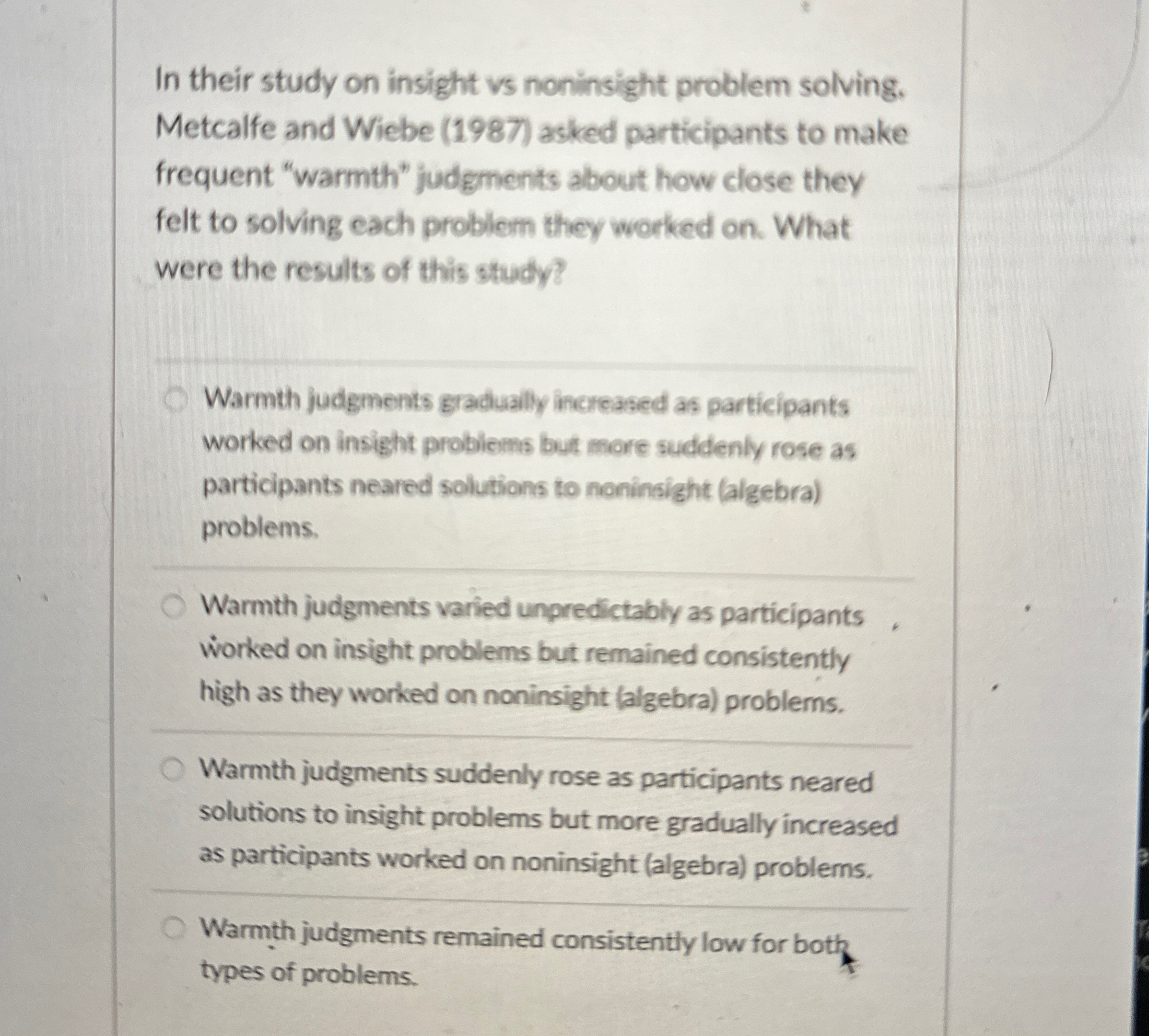 Solved In their study on insight vs noninsight problem | Chegg.com