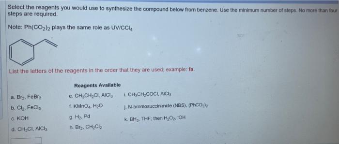 Solved Select the reagents you would use to synthesize the | Chegg.com