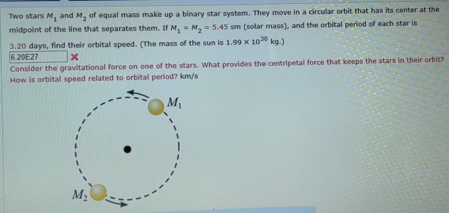 Solved Two stars M1 and M2 of equal mass make up a binary | Chegg.com