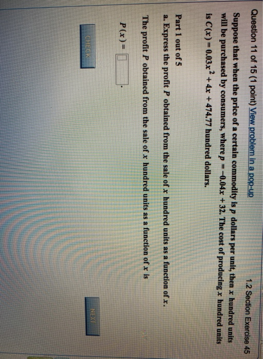 Solved Question 11 of 15 (1 point) View problem in a pop-up | Chegg.com