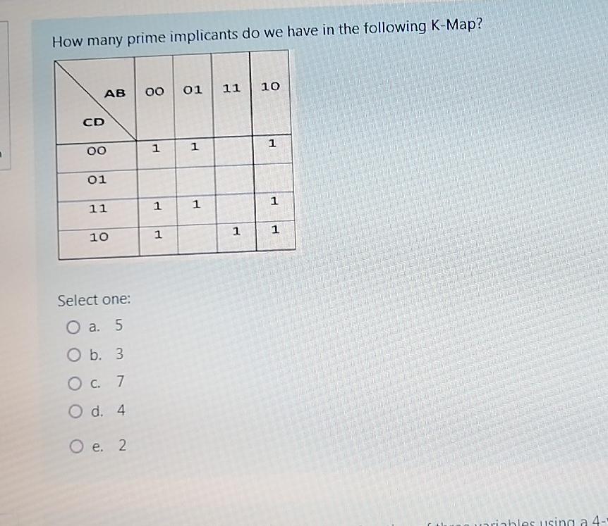 Solved How many prime implicants do we have in the following | Chegg.com