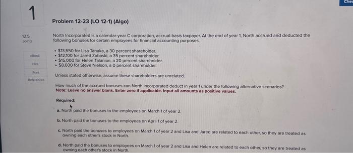 Solved Problem 12-23 (LO 12-1) (Algo) North incorporated is | Chegg.com