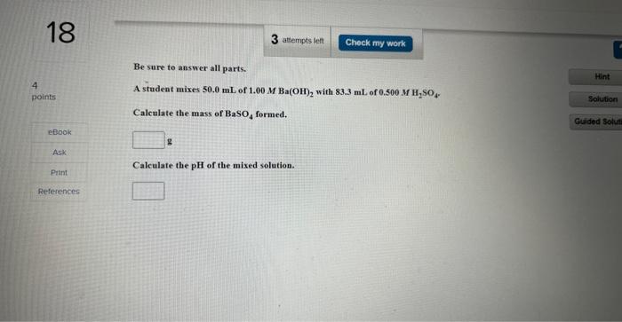 Solved Be sure to answer all parts. A student mixes 50.0 mL | Chegg.com