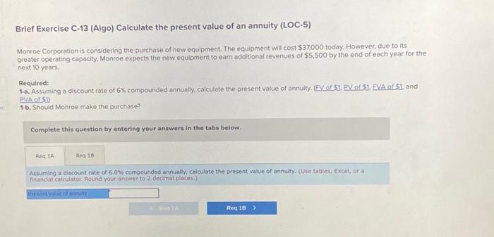 Solved Brief Exercise C-13 (Algo) Calculate the present | Chegg.com