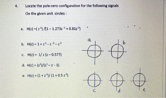 Solved 4. Locate the pole-zero configuration for the | Chegg.com