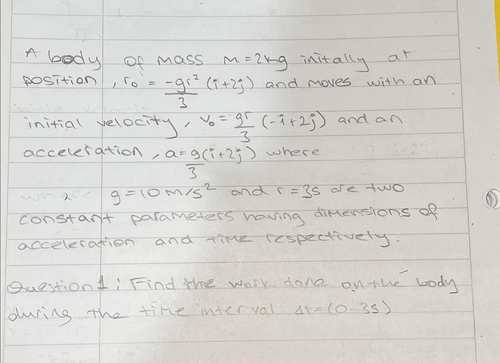 Solved A body of mass m=2kg ﻿initally at position, | Chegg.com