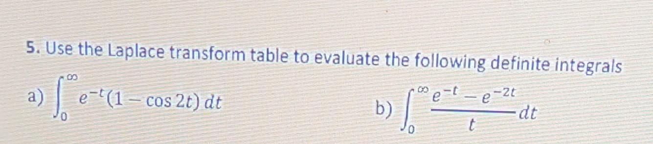 Solved 5. Use the Laplace transform table to evaluate the | Chegg.com