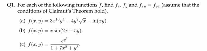 Solved Q1. For each of the following functions f, find fx, | Chegg.com