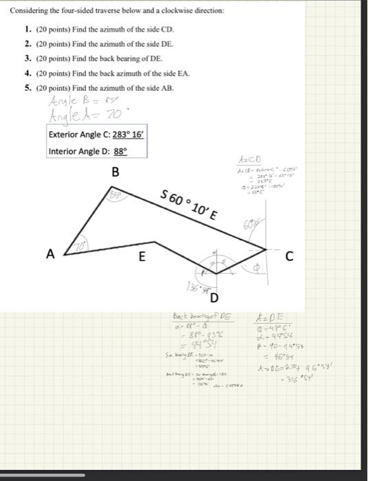 Solved Considering the four-sided traverse below and a | Chegg.com
