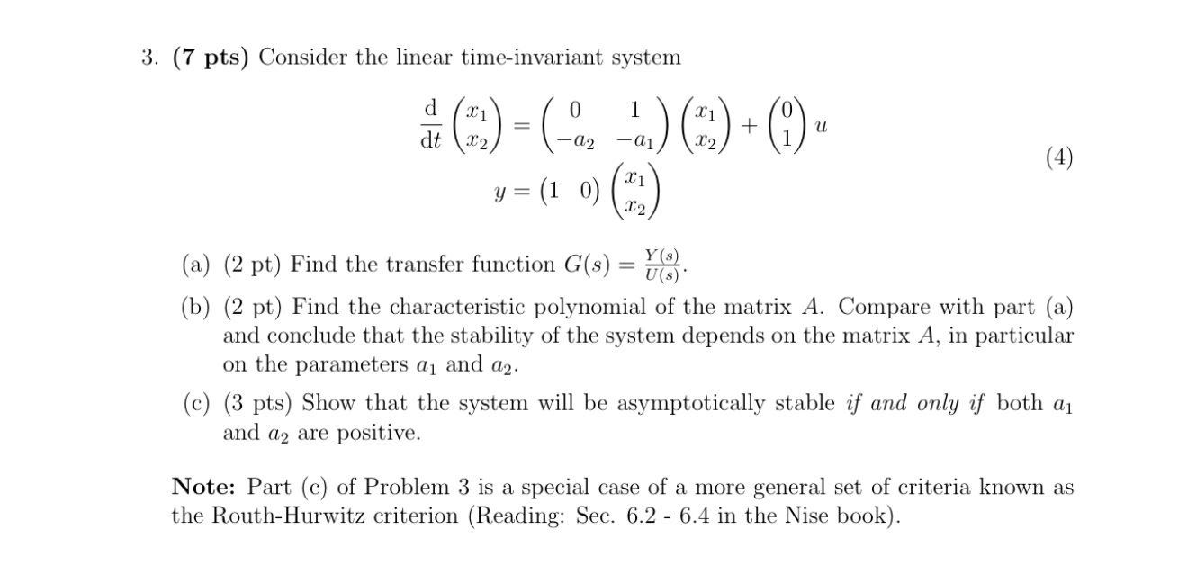 Solved ( 7 ﻿pts) ﻿Consider the linear time-invariant | Chegg.com