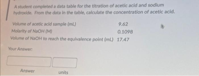 [Solved]: A student completed a data table for the titratio