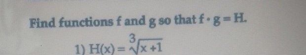 Solved Find functions f ﻿and g ﻿so that f*g=H.H(x)=x+13 | Chegg.com