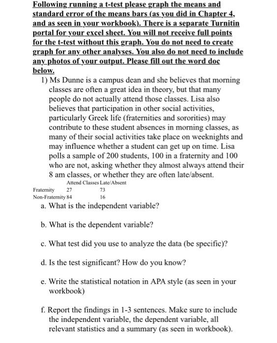 Solved Following running a t-test please graph the means and | Chegg.com