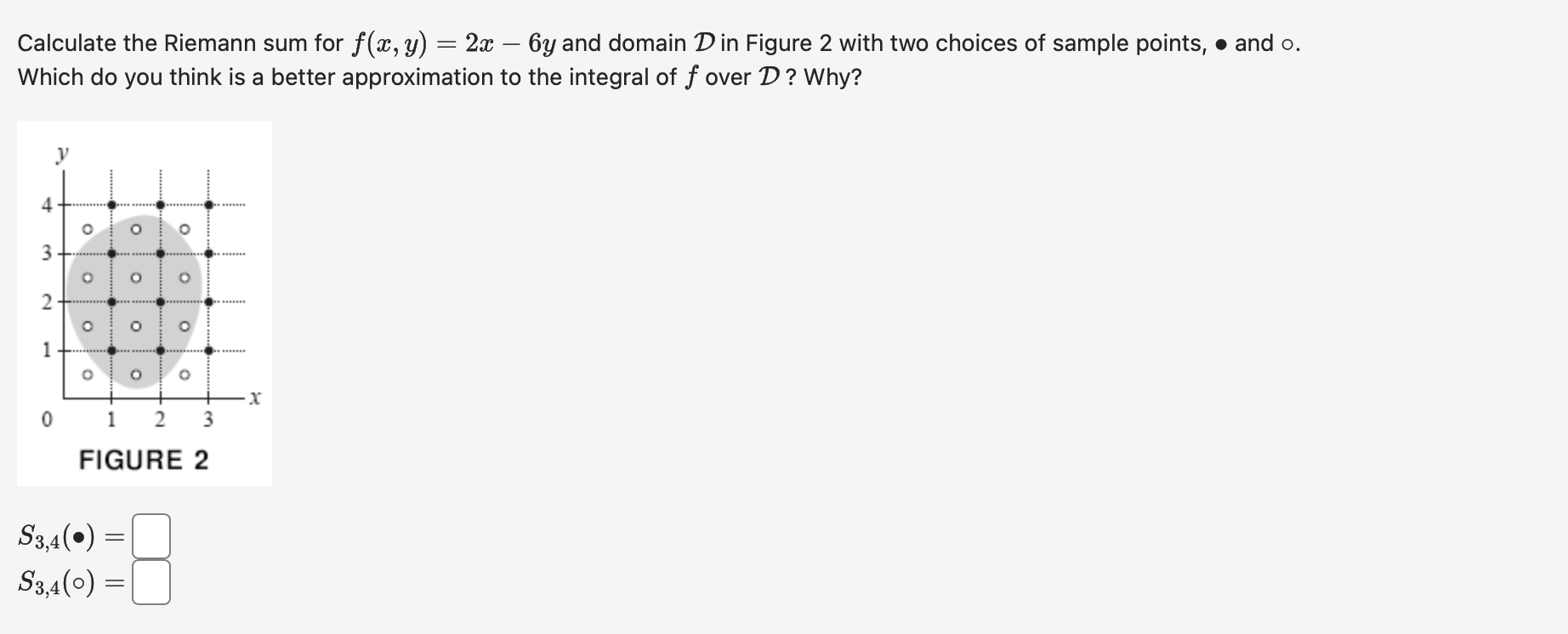 Solved Calculate the Riemann sum for f(x,y)=2x-6y ﻿and | Chegg.com