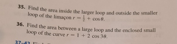 Solved 35. Find the area inside the larger loop and outside | Chegg.com