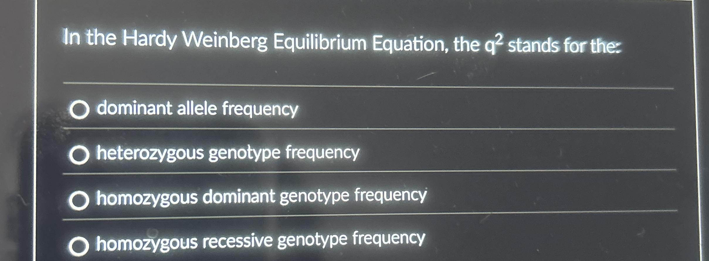 Solved In the Hardy Weinberg Equilibrium Equation, the q2 | Chegg.com