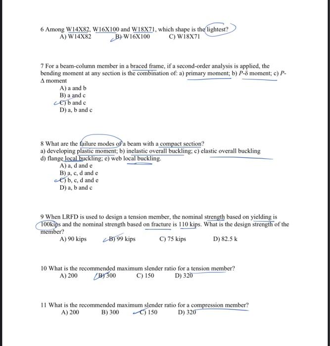 Solved 6 Among W14X82, W16X100 and W18X71, which shape is | Chegg.com
