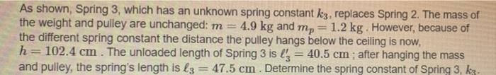 Solved As shown, Spring 3, which has an unknown spring | Chegg.com