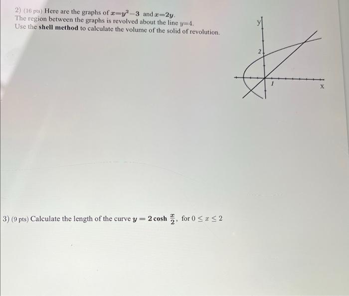 Solved 2) (16 pts) Here are the graphs of x-y²-3 and x-2y. | Chegg.com