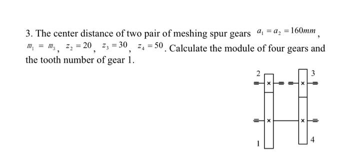 Solved 3. The center distance of two pair of meshing spur | Chegg.com