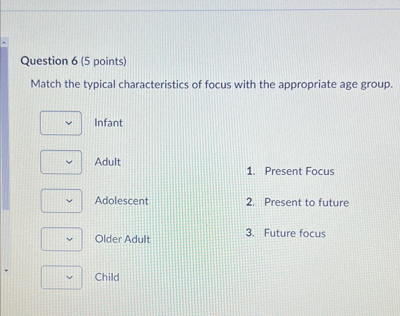 Solved Question 6 (5 points)Match the typical | Chegg.com Solved Question 6 (5 points)Match the typical | Chegg.com