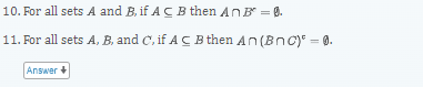 Solved For all sets A and B, ﻿if AsubeB then A∩BC=OFor all | Chegg.com