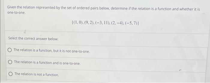 Solved Given the relation represented by the set of ordered | Chegg.com