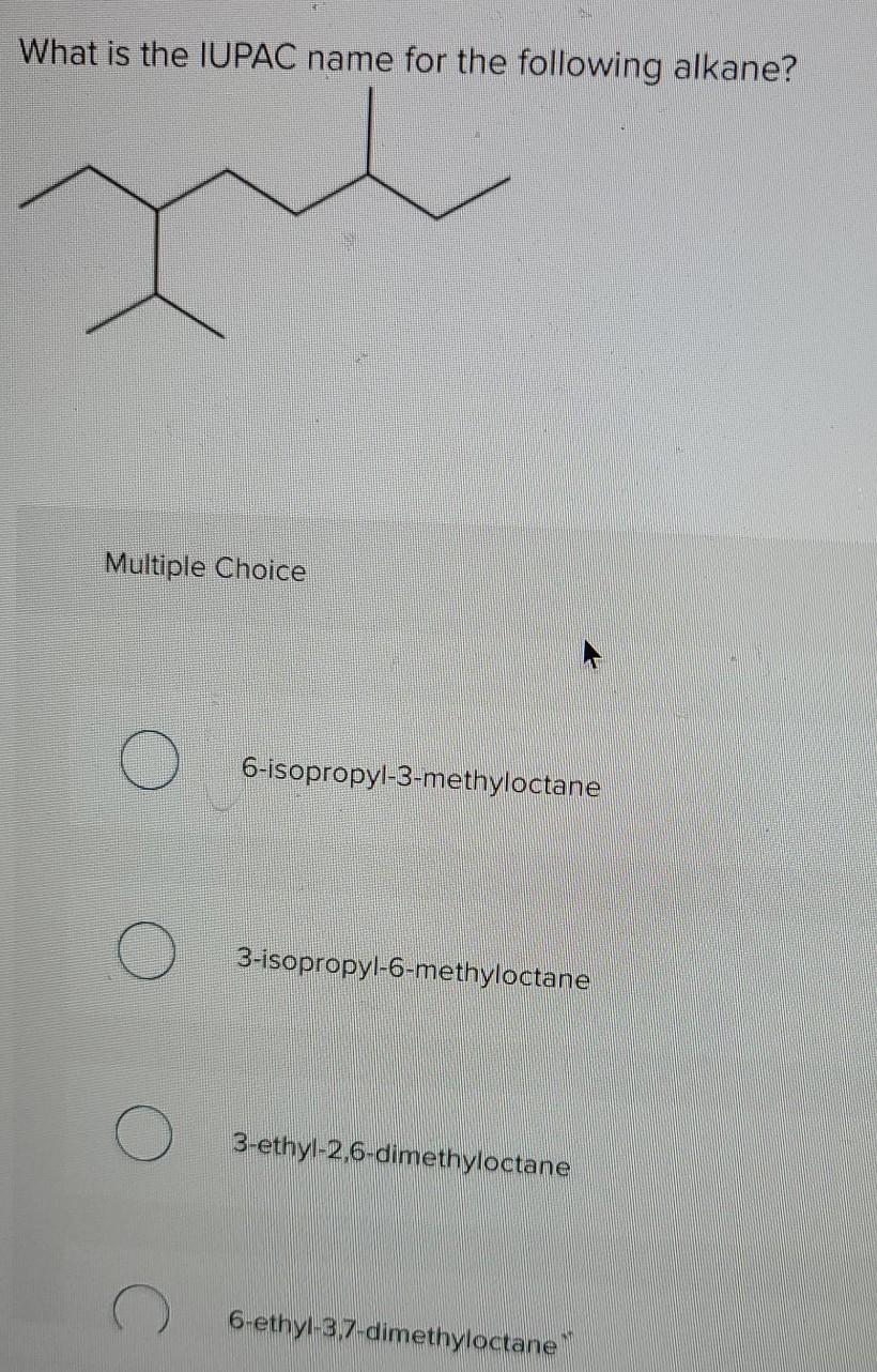 Solved What is the IUPAC name for the following compound? | Chegg.com