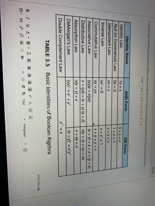 Solved 10 pts Using the basic identities of Boolean algebra, | Chegg.com