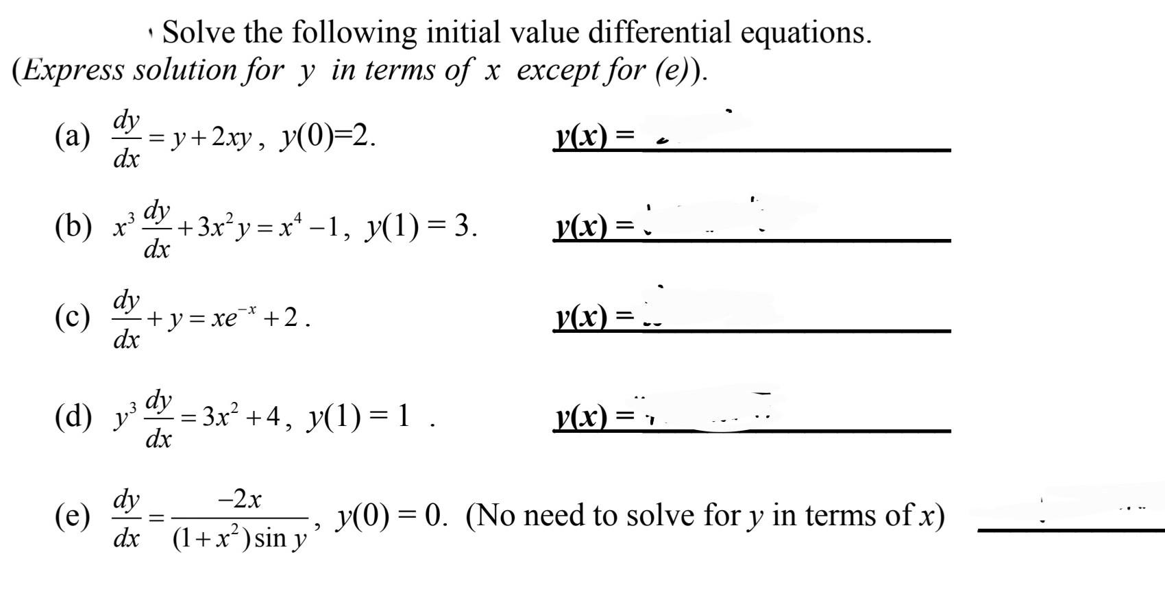 Solved Solve The Following Initial Value Differential