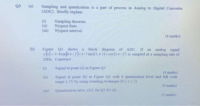 Solved A Sampling And Quantization Is A Part Of Process In