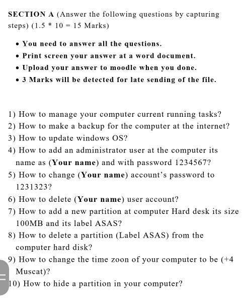 Solved SECTION A (Answer the following questions by | Chegg.com