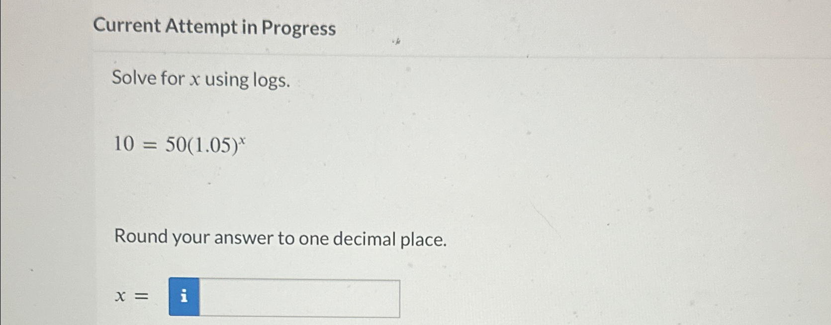 Solved Current Attempt in ProgressSolve for x ﻿using | Chegg.com