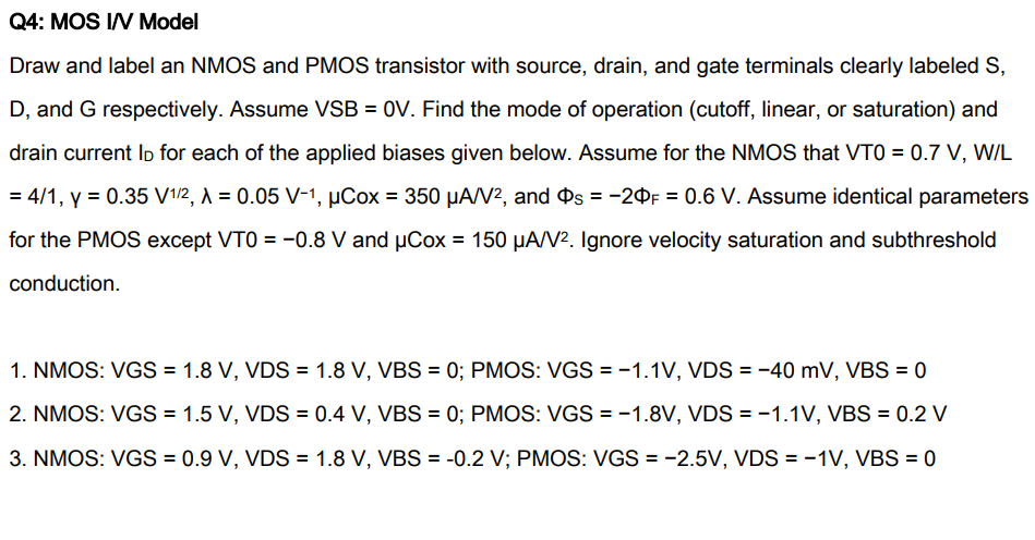 Solved Q4: MOS I/V ModelDraw and label an NMOS and PMOS | Chegg.com