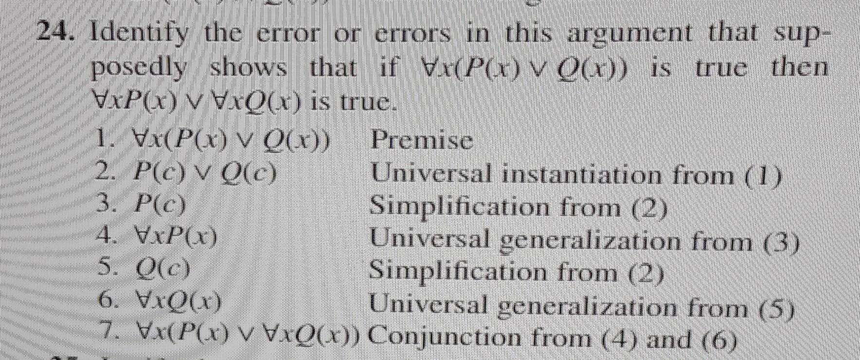Solved 24. Identify the error or errors in this argument | Chegg.com