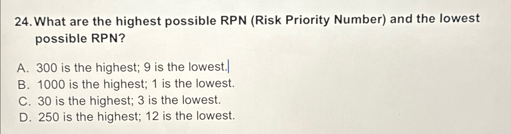Solved What are the highest possible RPN (Risk Priority | Chegg.com