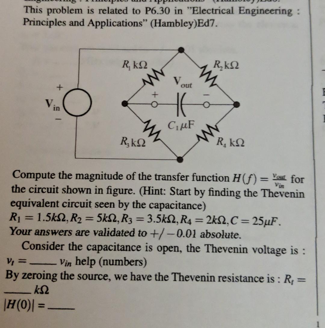 Solved This problem is related to P6.30 in "Electrical | Chegg.com