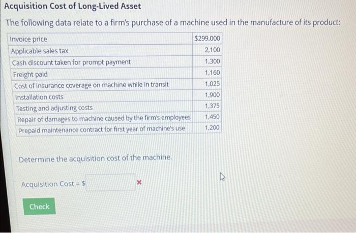 Solved Acquisition Cost of Long-Lived Asset The following | Chegg.com