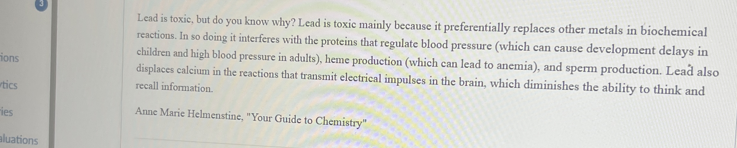 Solved Lead is toxic, but do you know why? Lead is toxic | Chegg.com