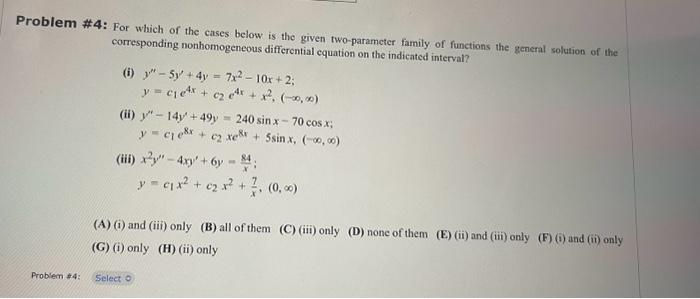 Solved Problem #4: For which of the cases below is the given | Chegg.com
