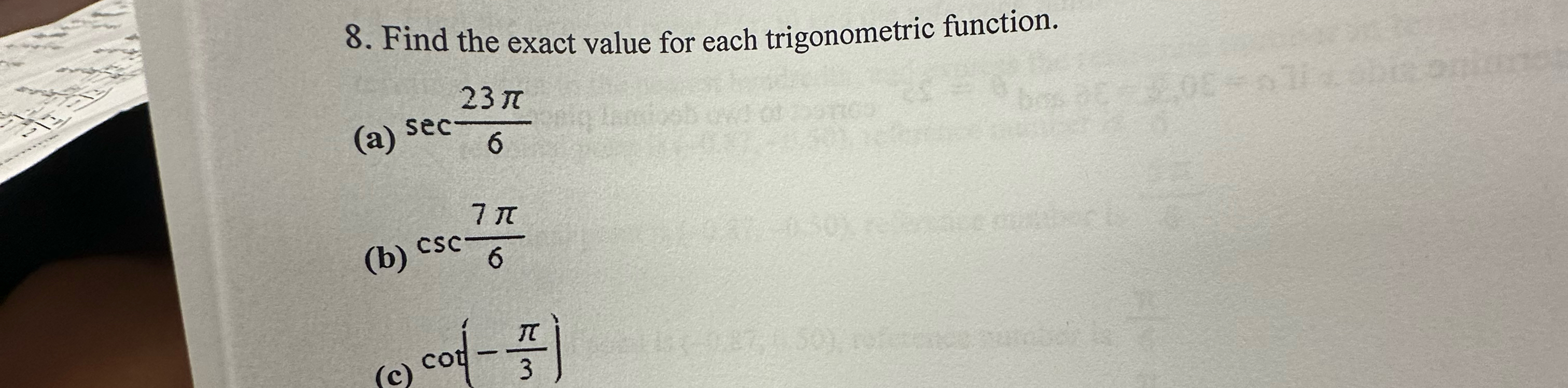 Solved Find the exact value for each trigonometric | Chegg.com