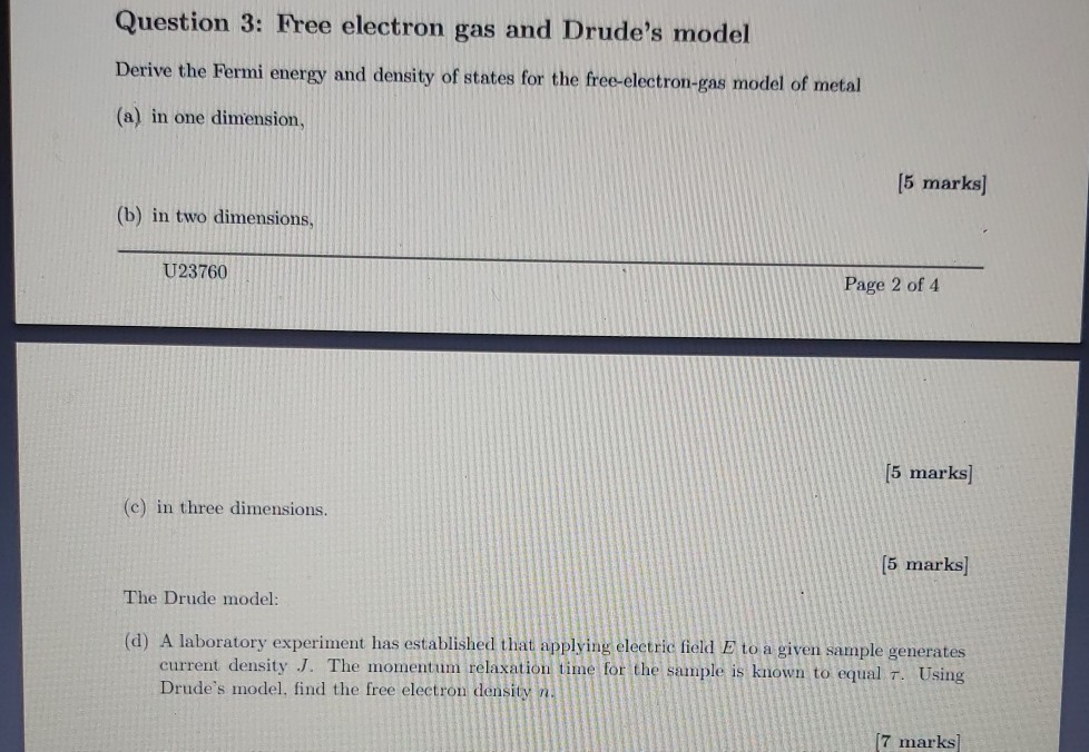 Solved Question 3: Free electron gas and Drude's model | Chegg.com
