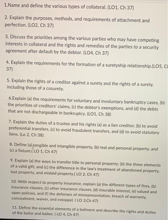 Solved 1.Name and define the various types of collateral. | Chegg.com