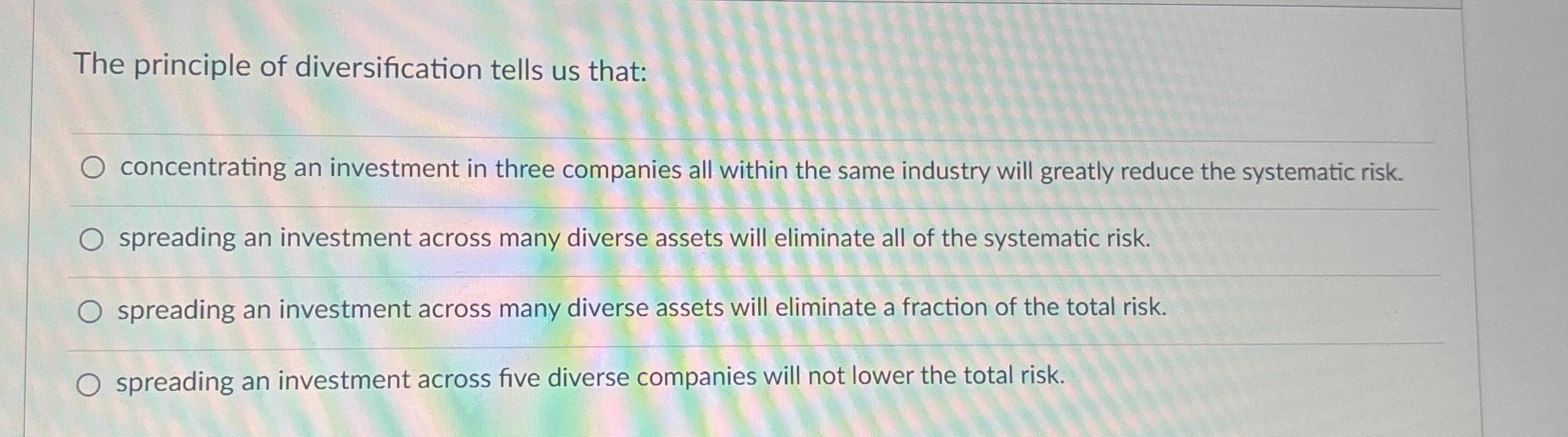 Solved The principle of diversification tells us | Chegg.com