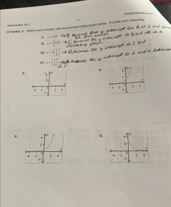 Solved Assignment Booklon Mathematics 30-2 ' (4 markn) 3. | Chegg.com