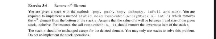 Solved Exercise 3 6 Remove Nth Element You Are Given A Stack 