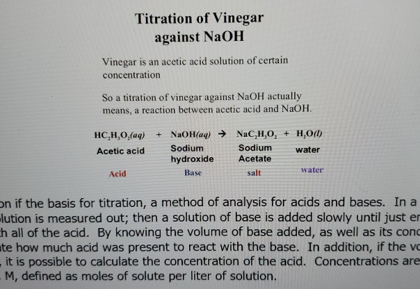 Solved Titration of Vinegar against NaOH Vinegar is an | Chegg.com